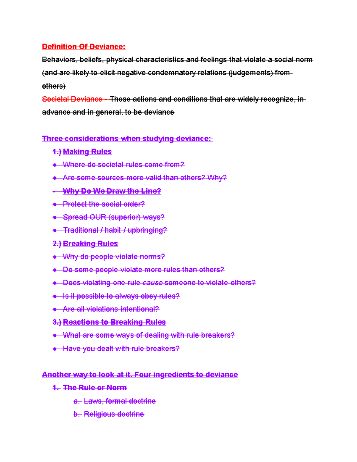 Chapter 1 Notes - Definition Of Deviance: Behaviors, beliefs, physical ...