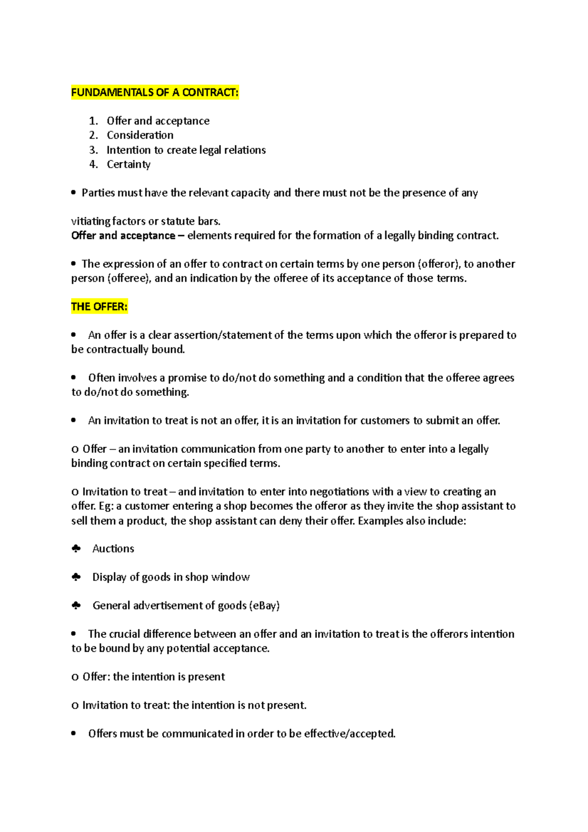 Contracts 2 - ASSESSMENT HD - FUNDAMENTALS OF A CONTRACT: Offer and ...