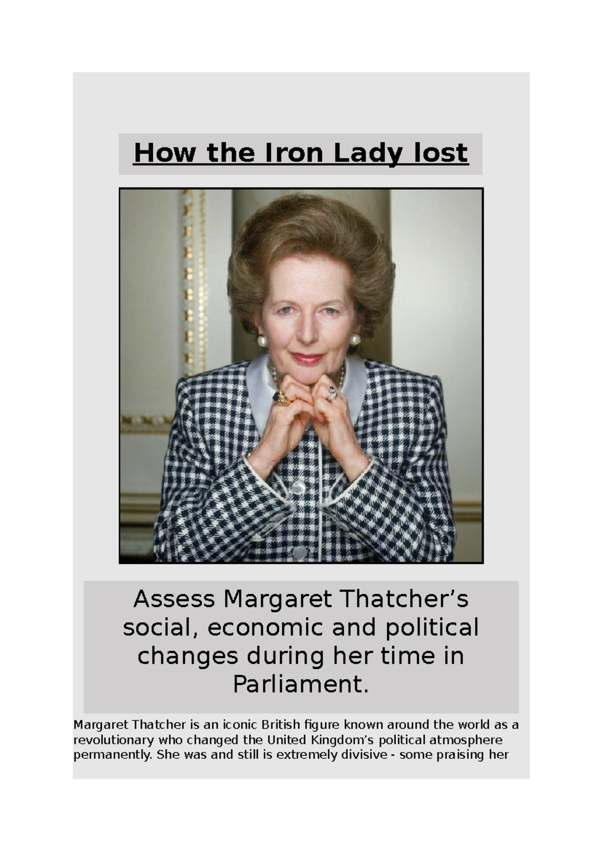 Margaret Thatcher's loss of Britain, economic theory - Margaret ...