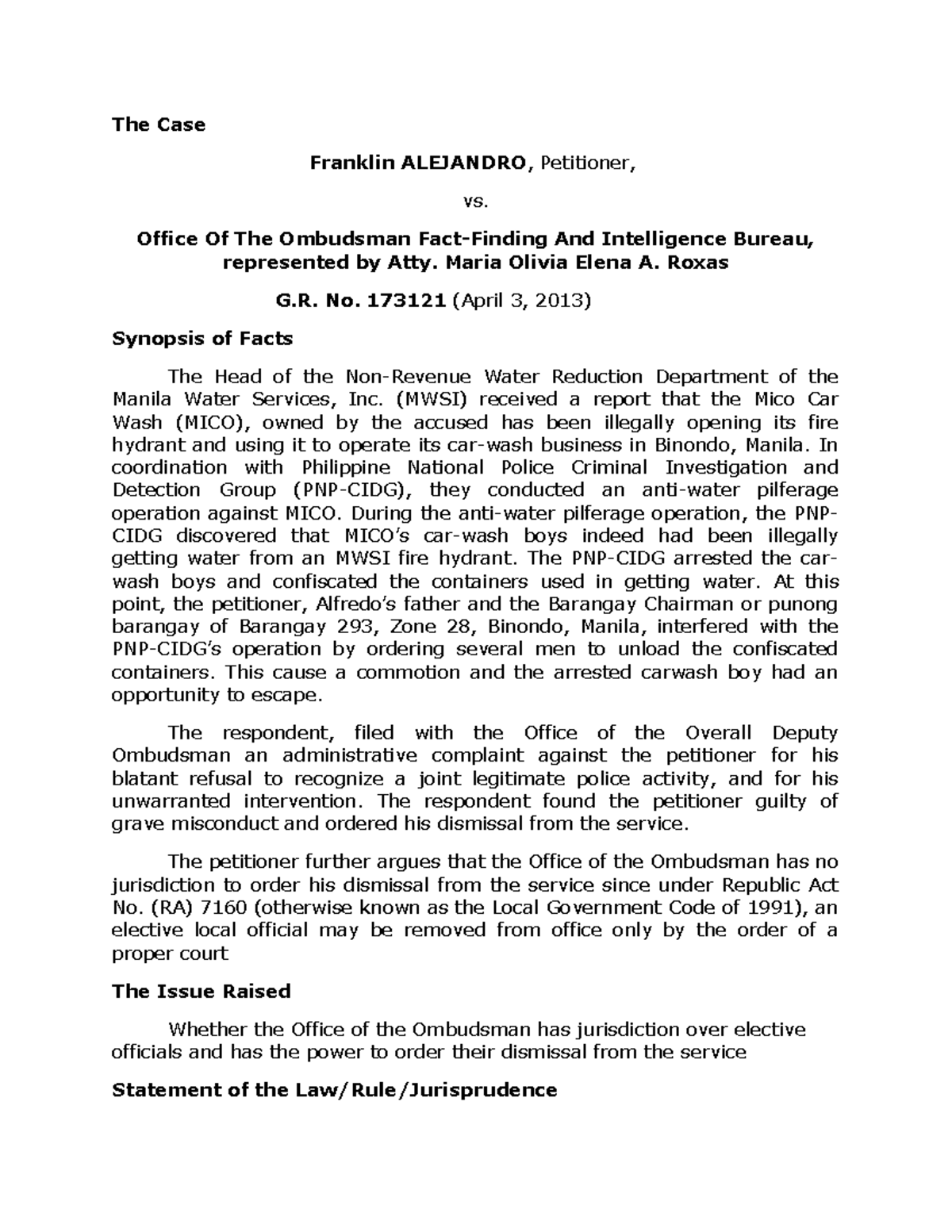 Alejandro VS Office Of The Ombudsman Fact Finding And Intelligence ...