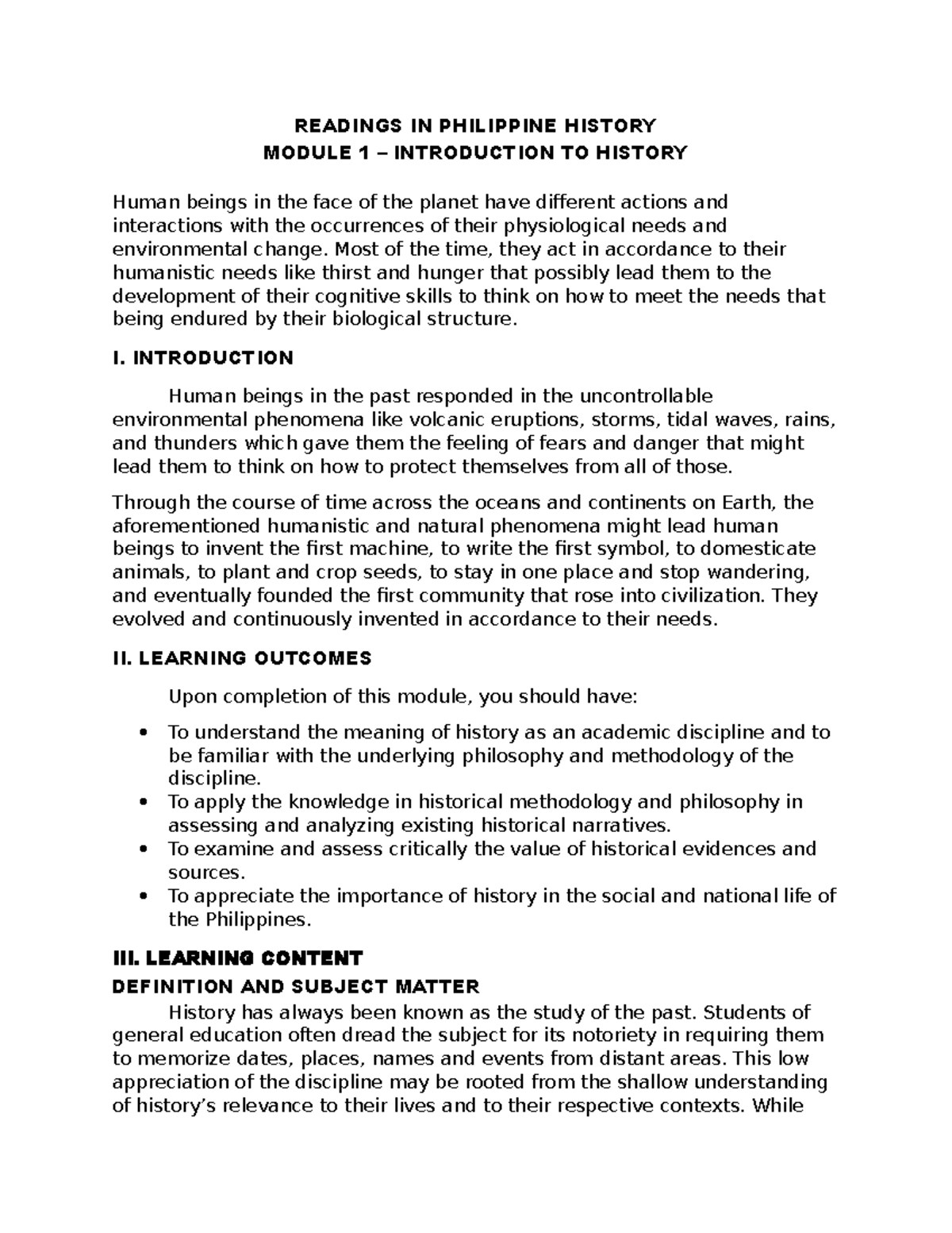 Module 1 - Readings IN Philippine History - READINGS IN PHILIPPINE HISTORY MODULE 1 ...