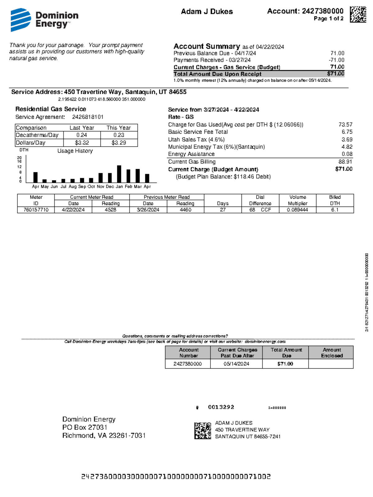 Dominion Energy Bill 2427380000 04-22-2024 - Questions, comments or ...