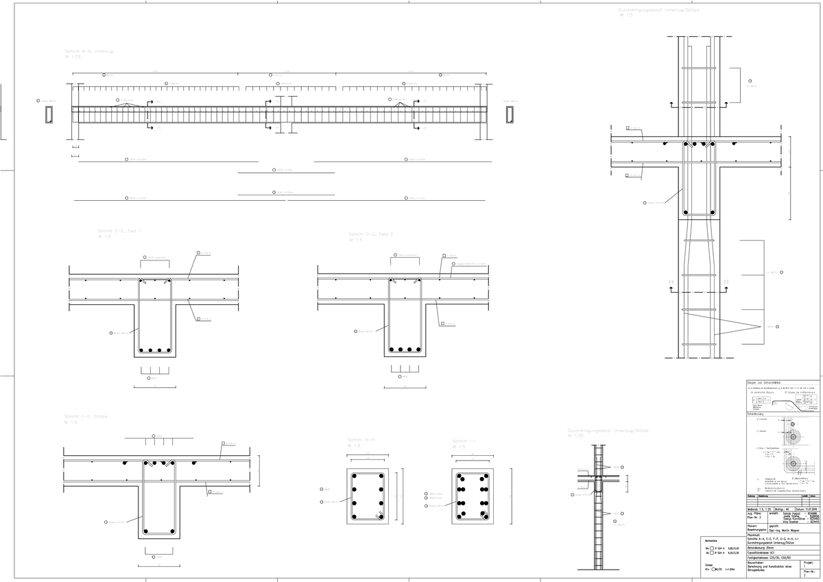 Massivbauabgabe 2 - Durchdringungsdetail Unterzug/Stütze M 1:5 Schnitt ...