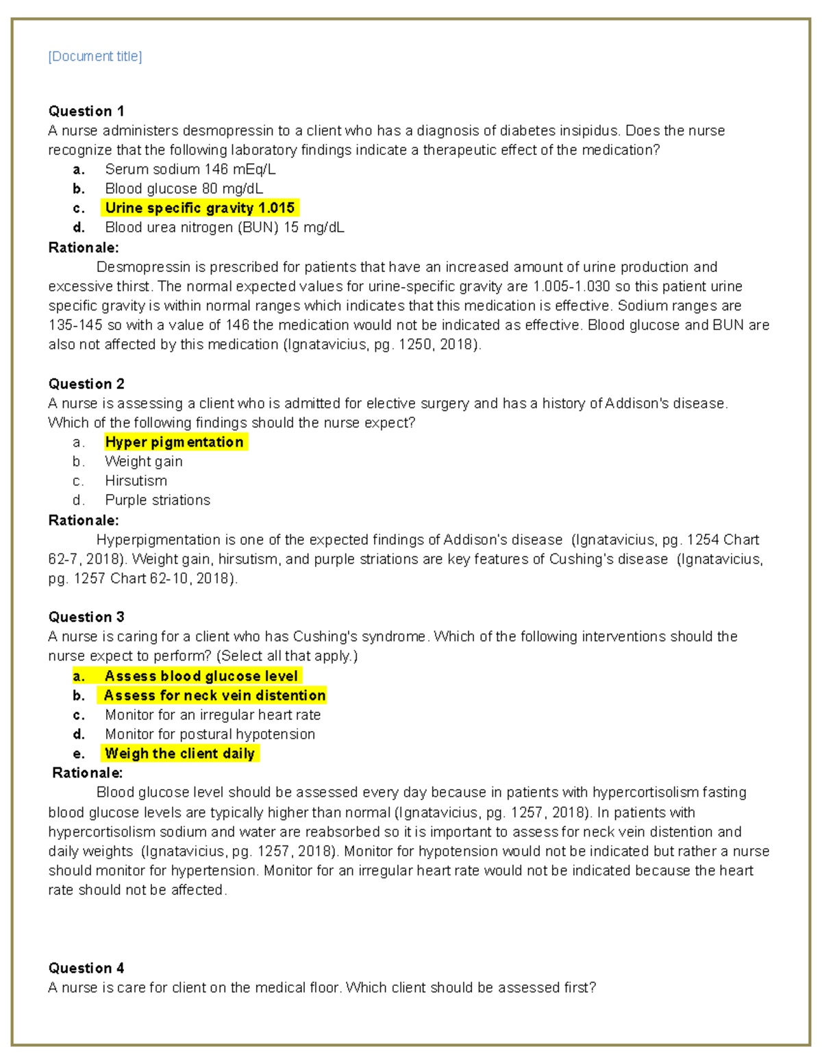 Mod 8 Assisgnment Endocrine QUIZ RationalesA nurse administers ...