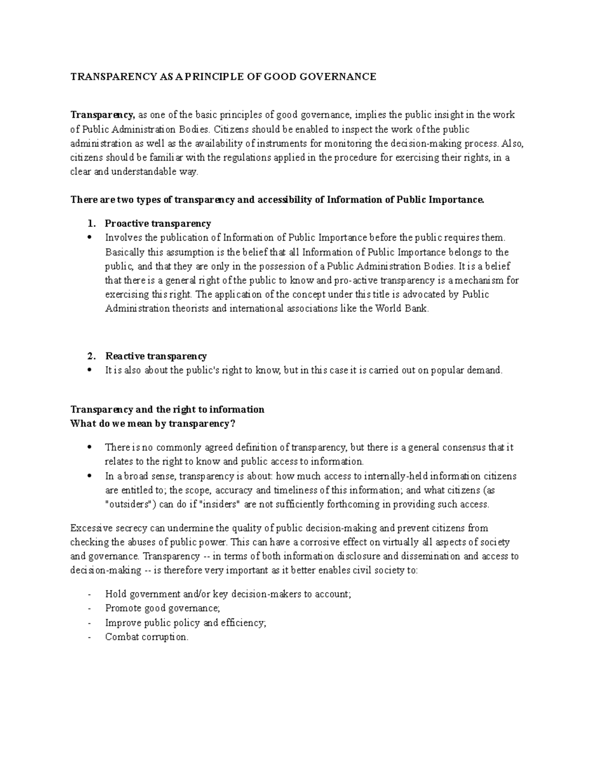 Transparency AND Accountability - TRANSPARENCY AS A PRINCIPLE OF GOOD ...