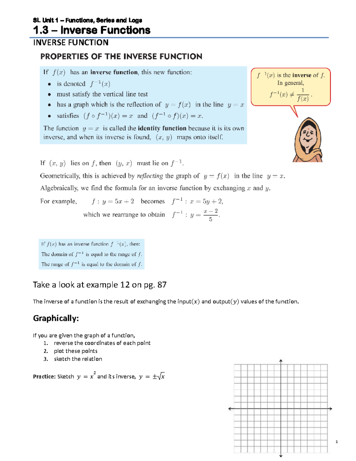 1.3 - Inverse Functions - SL Unit 1 – Functions, Series and Logs 1 ...