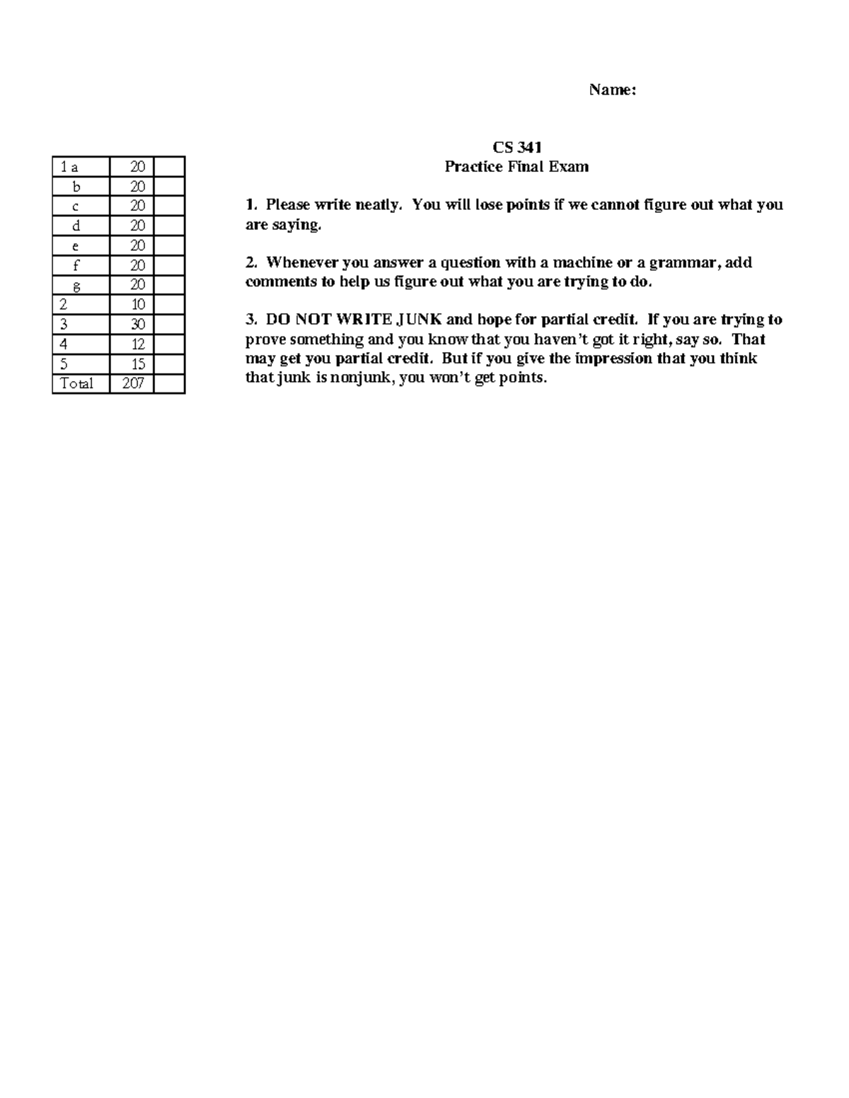 Final Practice On Web Answers - Name: CS 341 Practice Final Exam 1 ...