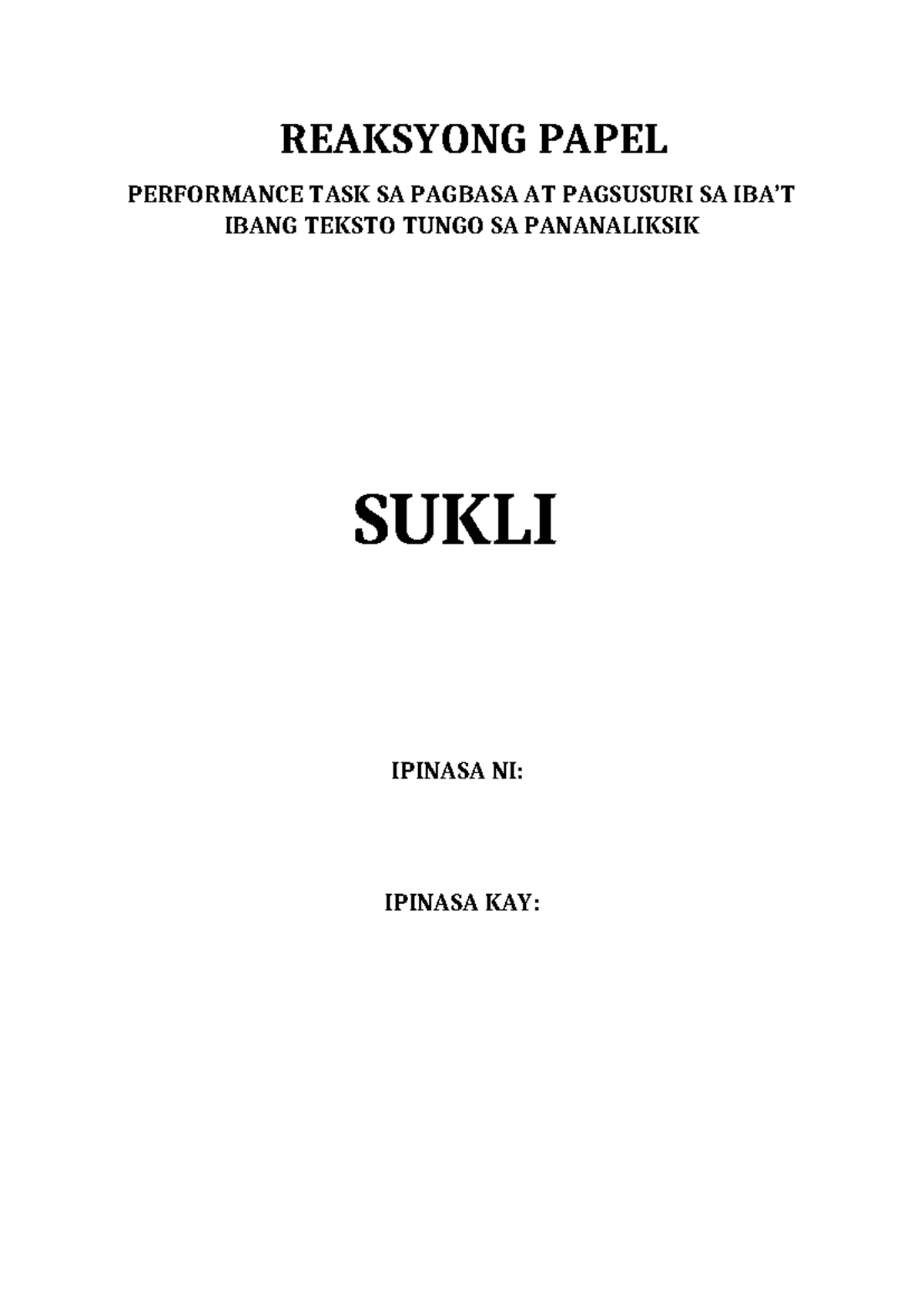 Reaksyong Papel - gdfty - REAKSYONG PAPEL PERFORMANCE TASK SA PAGBASA ...