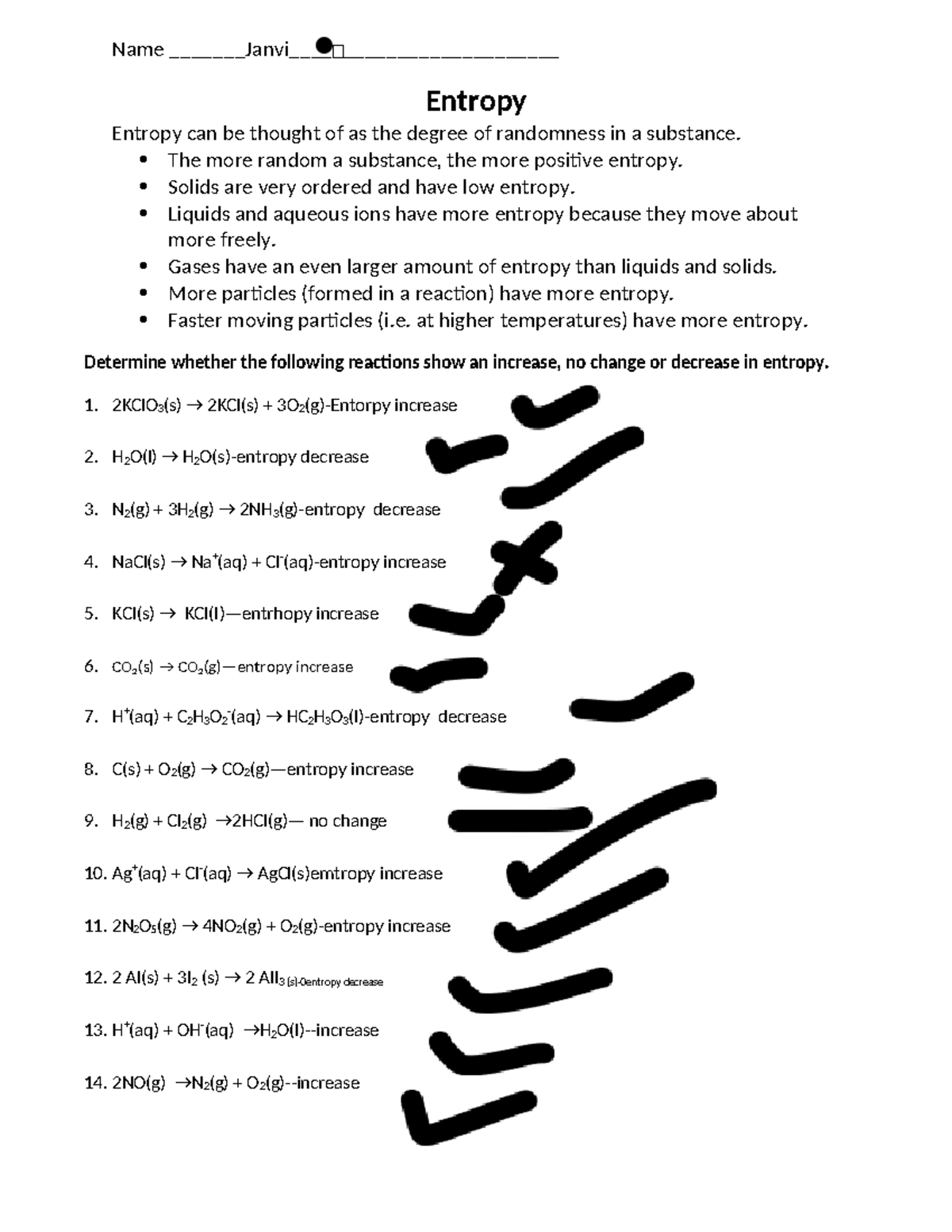 Worksheet - Entropy - chem work - Name Janvi__________________ Entropy ...