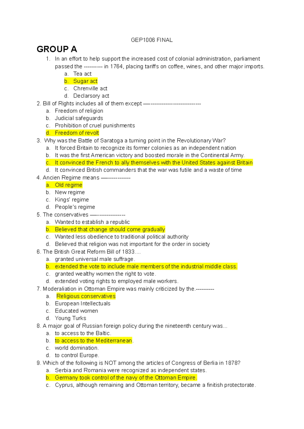 GEP1006 Final - Summary History of Civilization I - GEP1006 FINAL GROUP ...