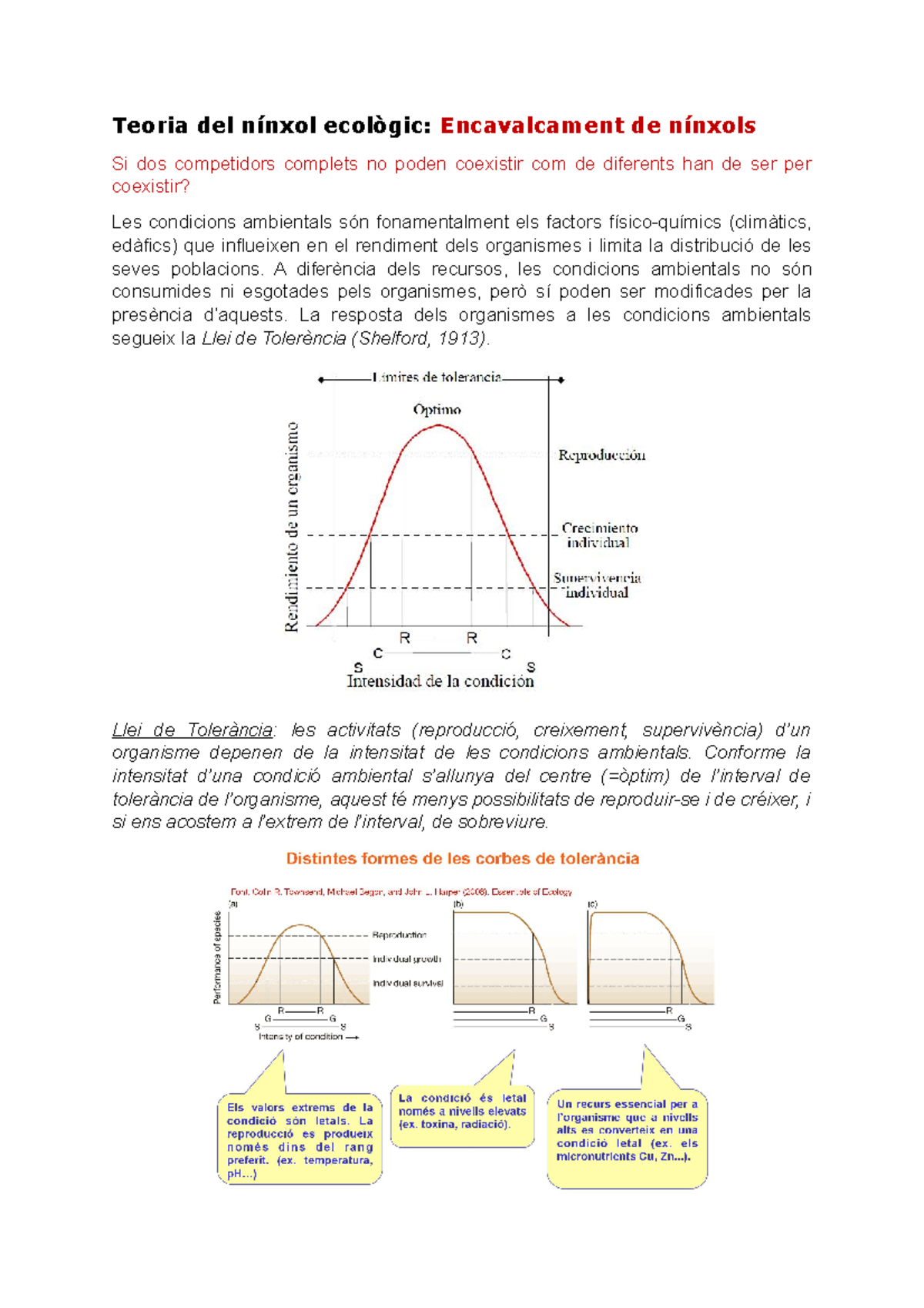 Teoria del nínxol ecològic - Teoria del nínxol ecològic: Encavalcament ...