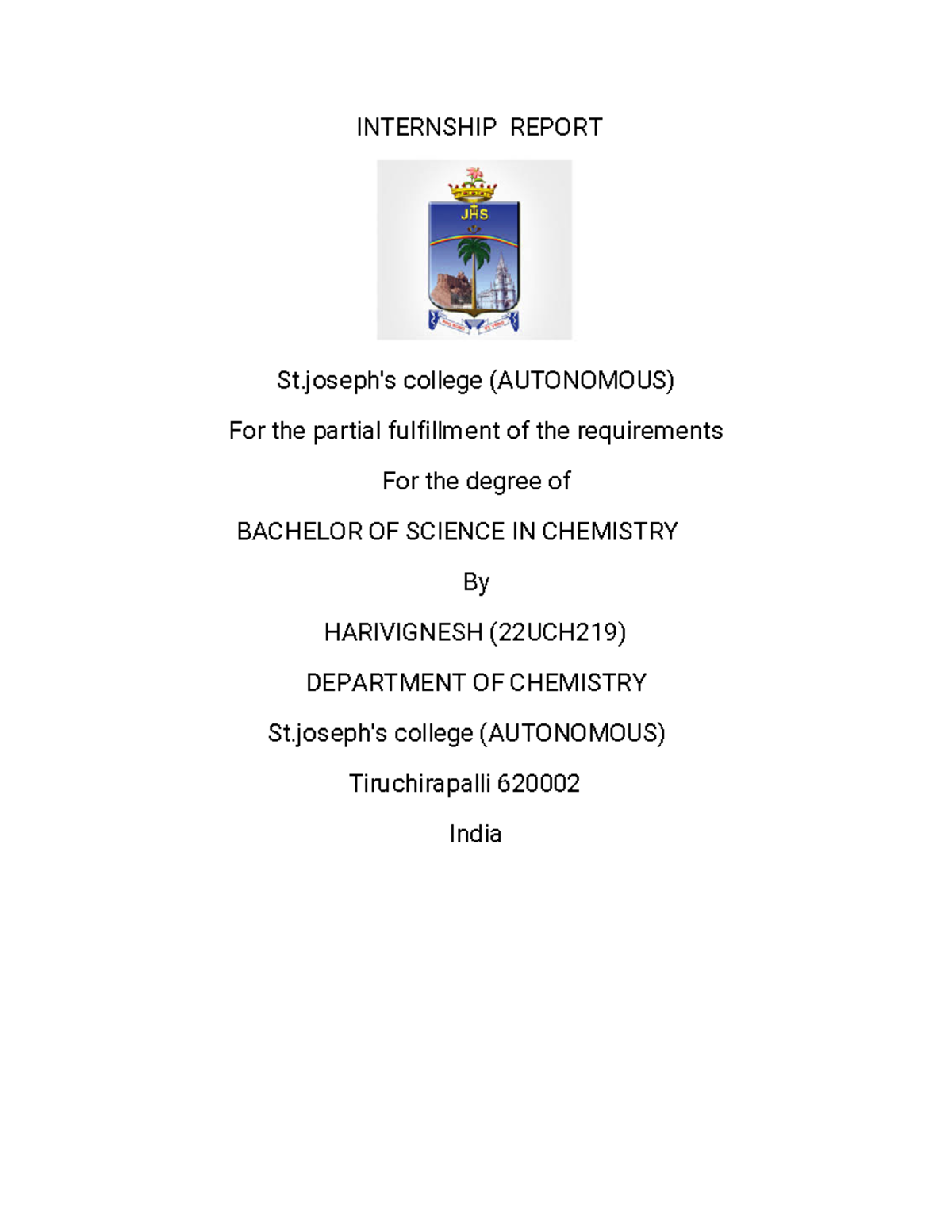 Intenship Report - INTERNSHIP REPORT St'scollege(AUTONOMOUS) - Studocu