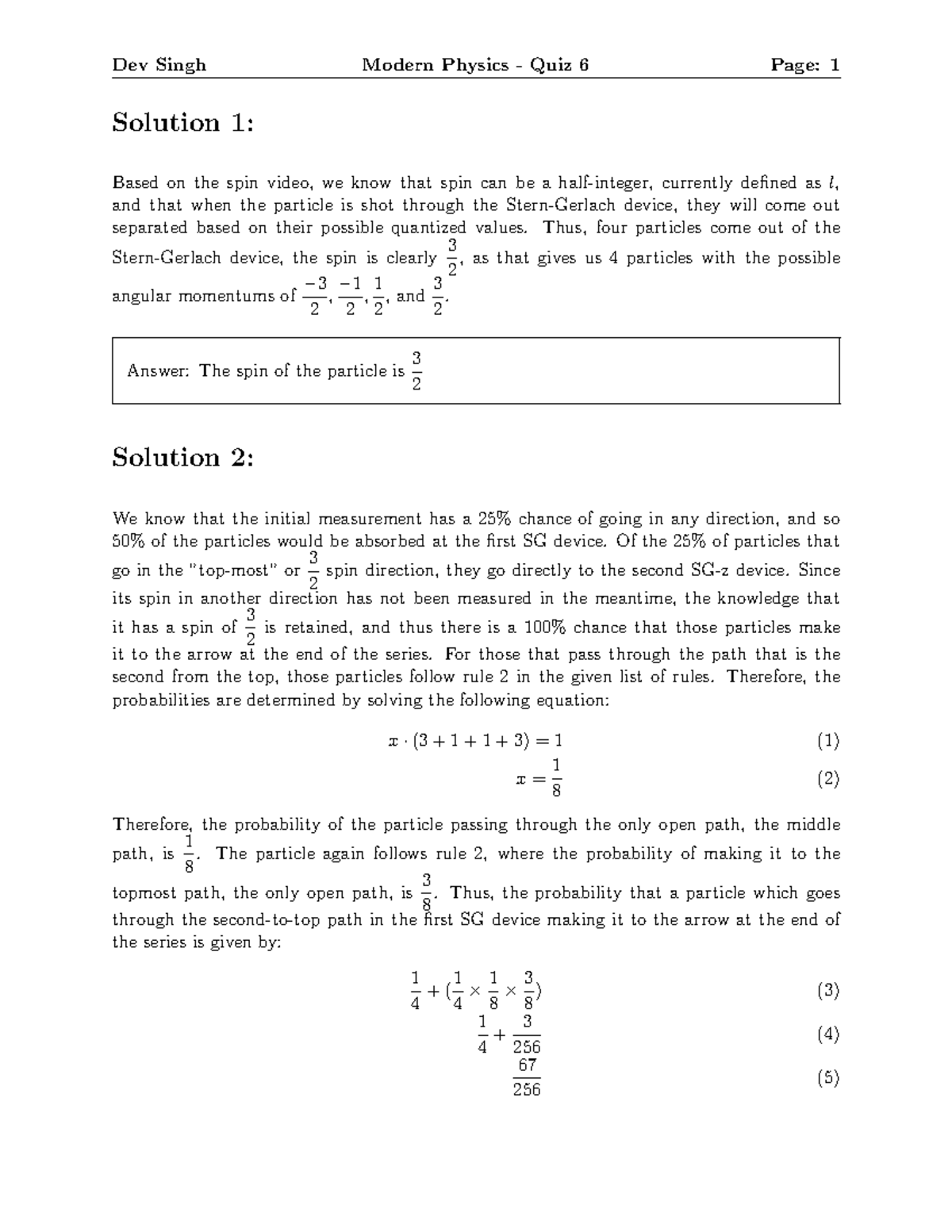 Mod Phys Quiz 6 - Spin and Special Relativity - Dev Singh Modern ...