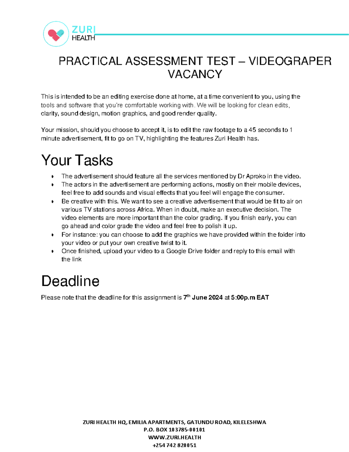 Practical Assessment Test - Videographer Vacancy - PRACTICAL ASSESSMENT ...