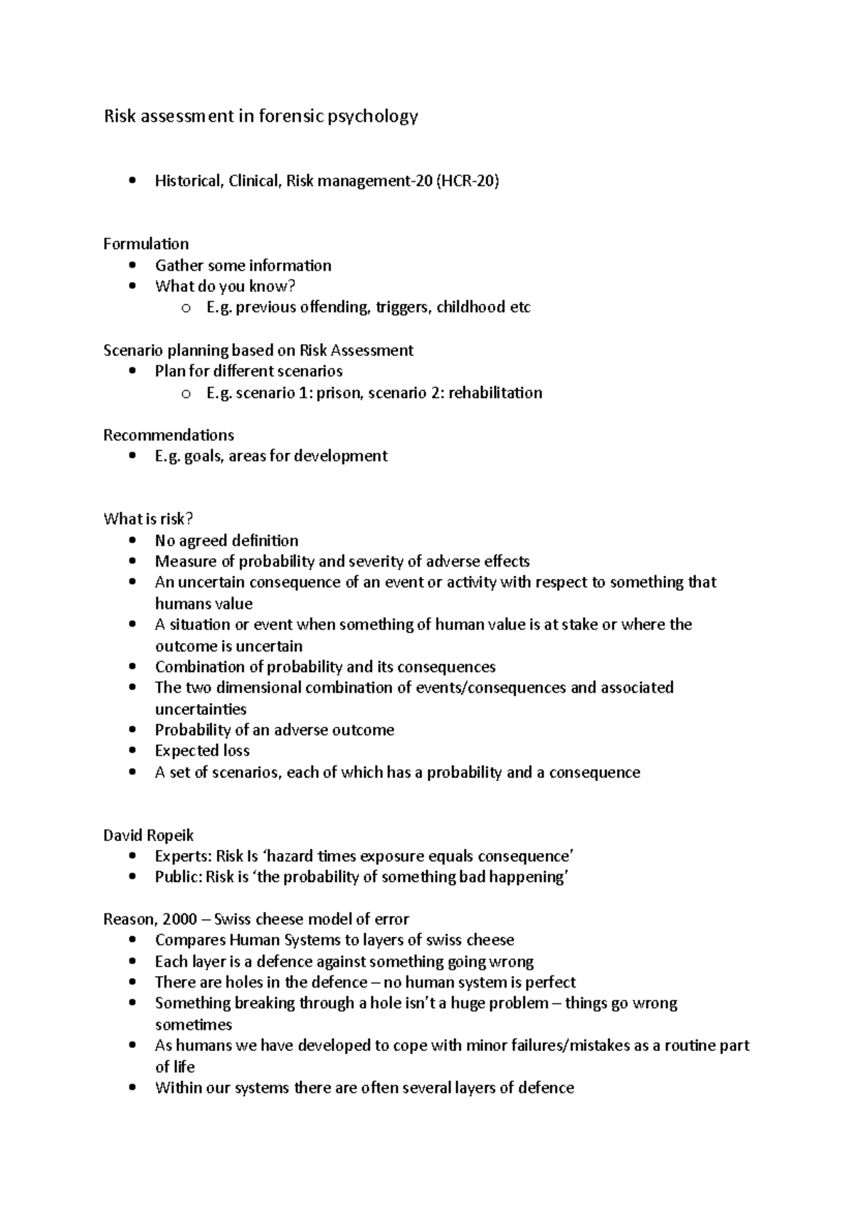 Risk L1 RAs In forensic psychology - Risk assessment in forensic ...
