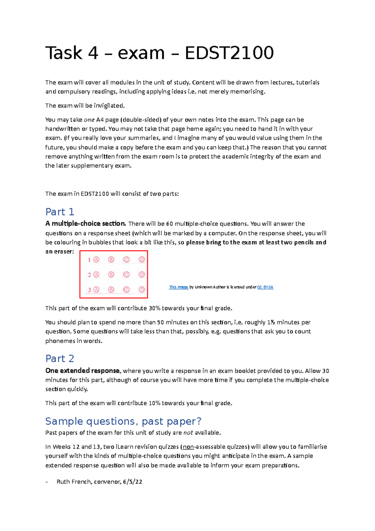 EDST2100 Exam information 2022 2 - Task 4 – exam – EDST The exam will cover all modules in the ...