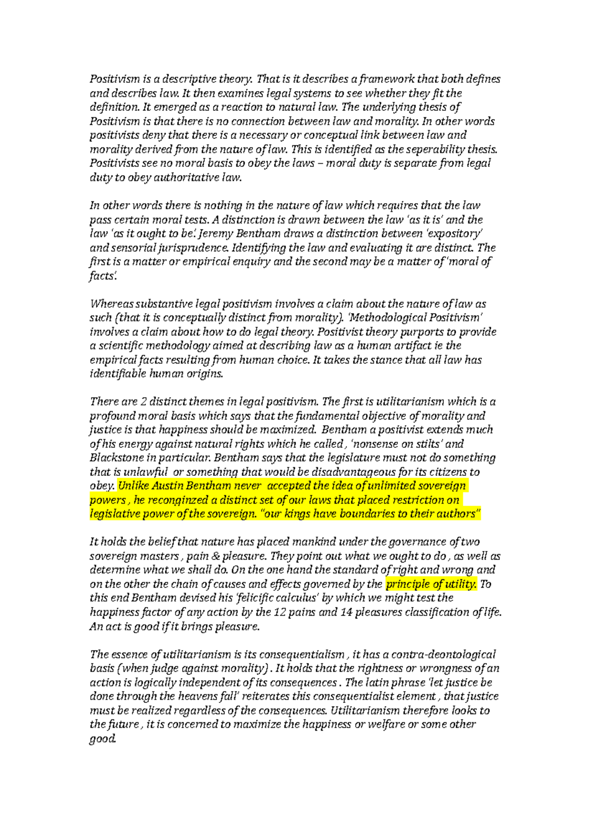 Positivism is a descriptive theory - That is it describes a framework ...