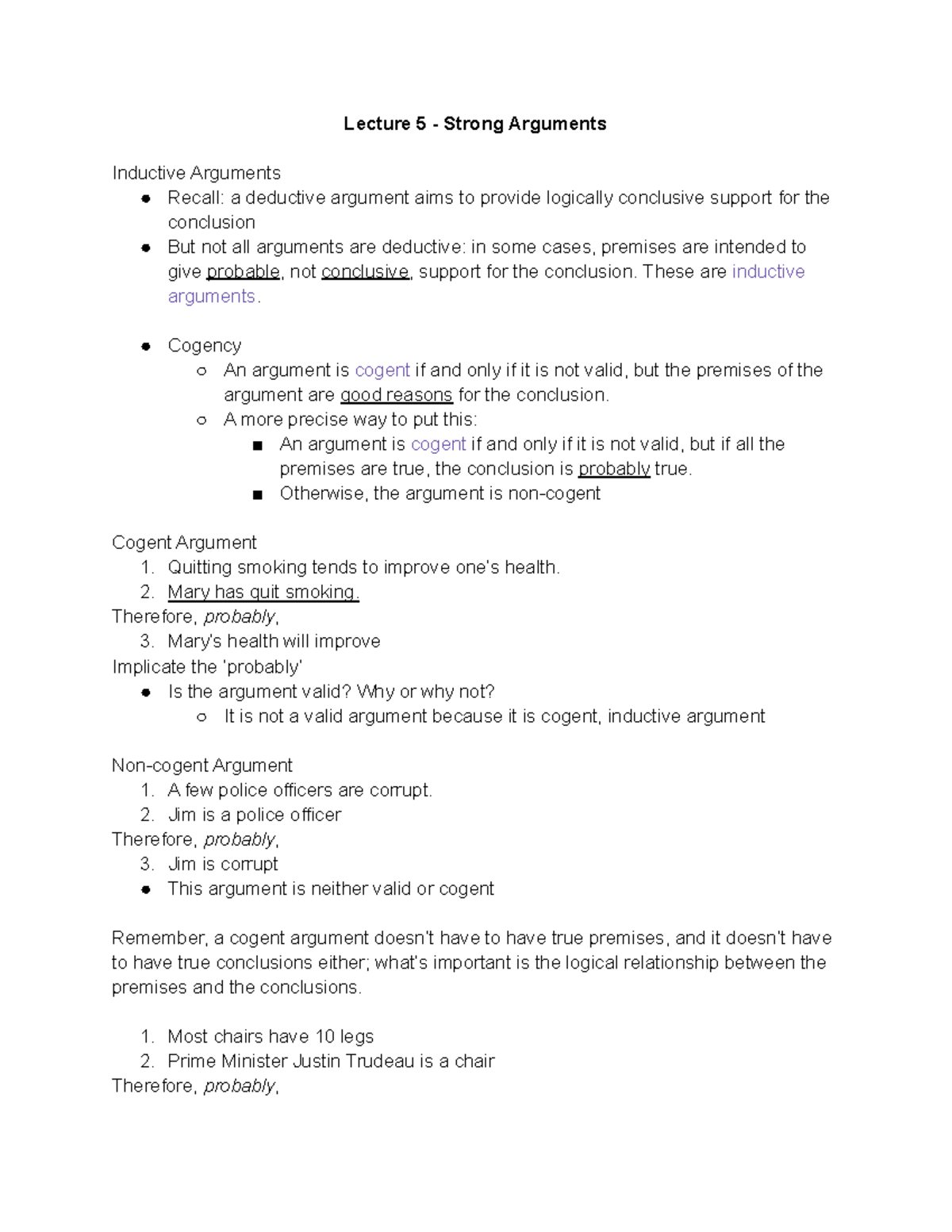 Lecture 5 - Strong Arguments - Lecture 5 - Strong Arguments Inductive Arguments Recall: a - Studocu