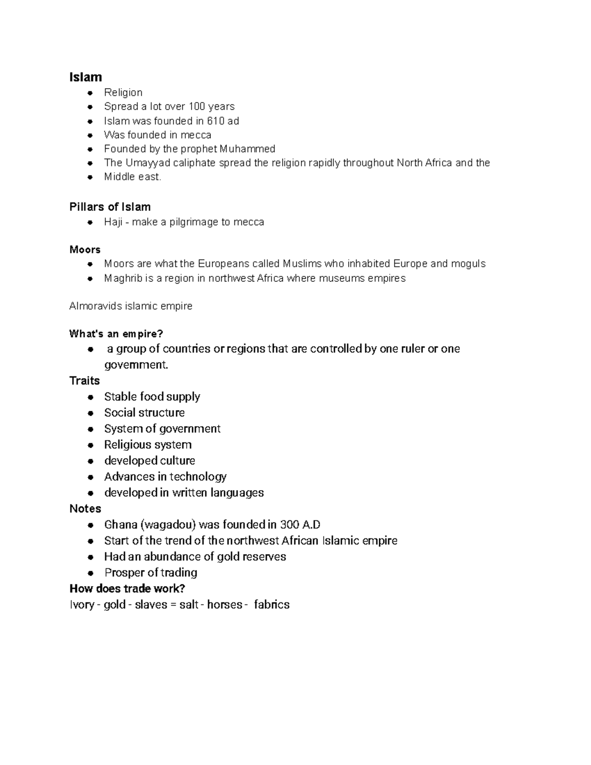 World history 2 notes - Islam Religion Spread a lot over 100 years ...