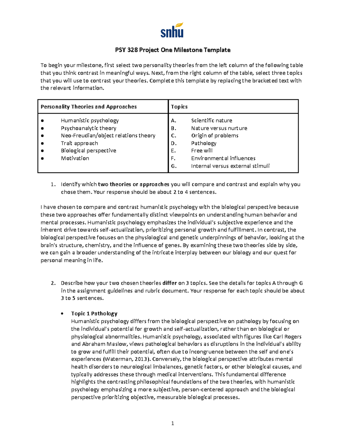 Project One Milestone-PSY328 - 1 PSY 328 Project One Milestone Template ...