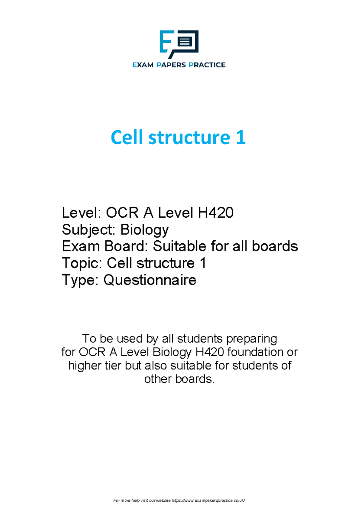 Cell structure 1 Questionnaire - 350-401 - Studocu