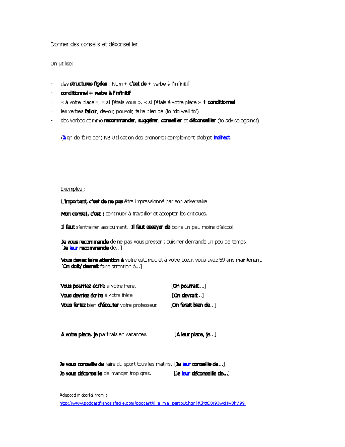 Donner DES Conseils - give advice - Donner des conseils et déconseiller ...