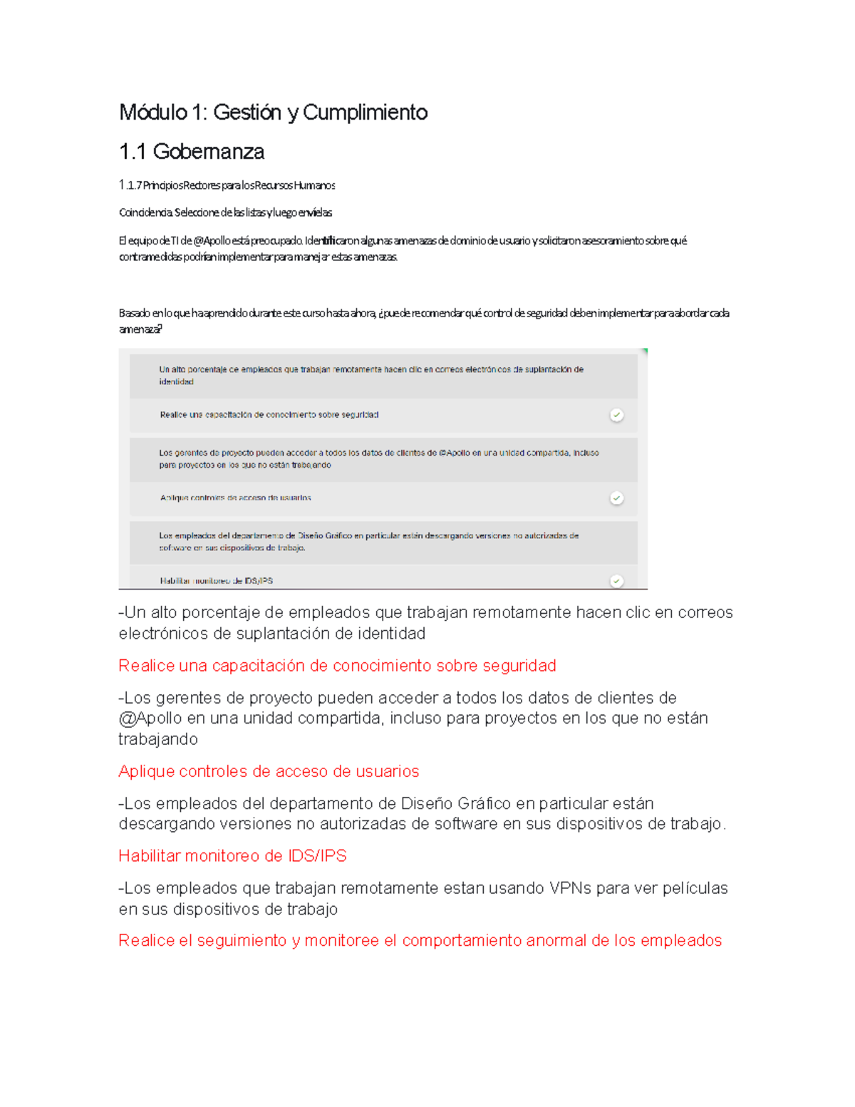 Pruebas del Modulo 1 - Módulo 1: Gestión y Cumplimiento 1 Gobernanza 1 .1 Principios Rectores ...