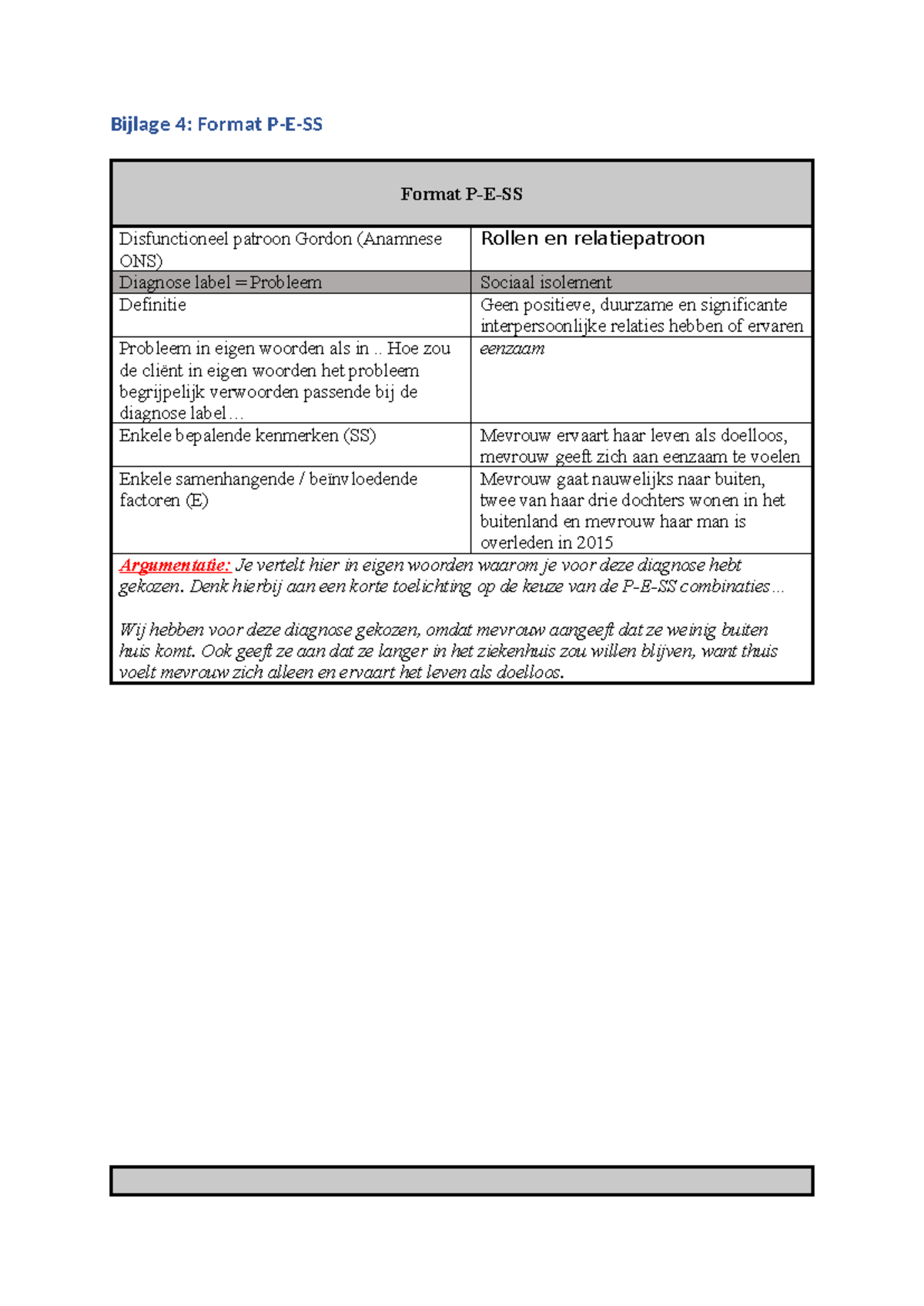 PESS format - Bijlage 4: Format P-E-SS Format P-E-SS Disfunctioneel ...