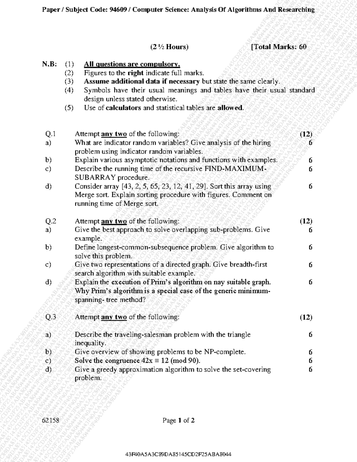 Fh2019 msc cs sem 1 - 62158 Page 1 of 2 (2 ½ Hours) [Total Marks: 60 N ...
