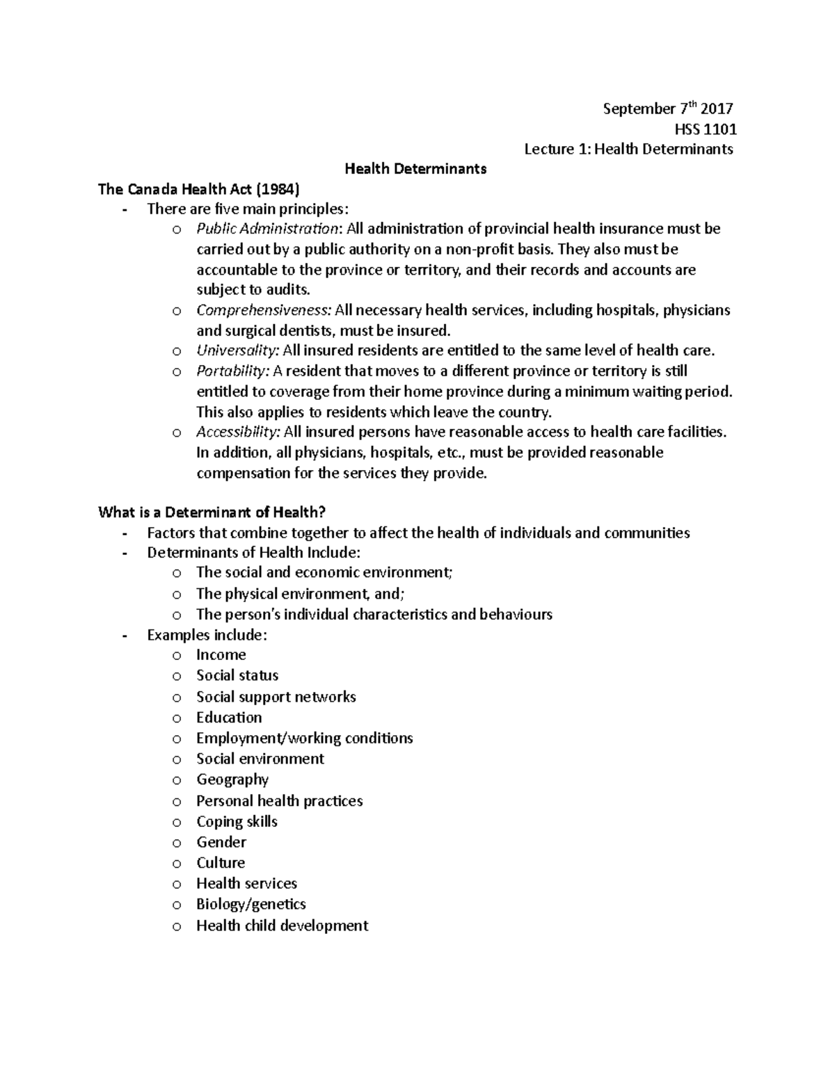 Lecture 1 Slides Health Determinants September 7th 2017 Hss 1101 Lecture 1 Health