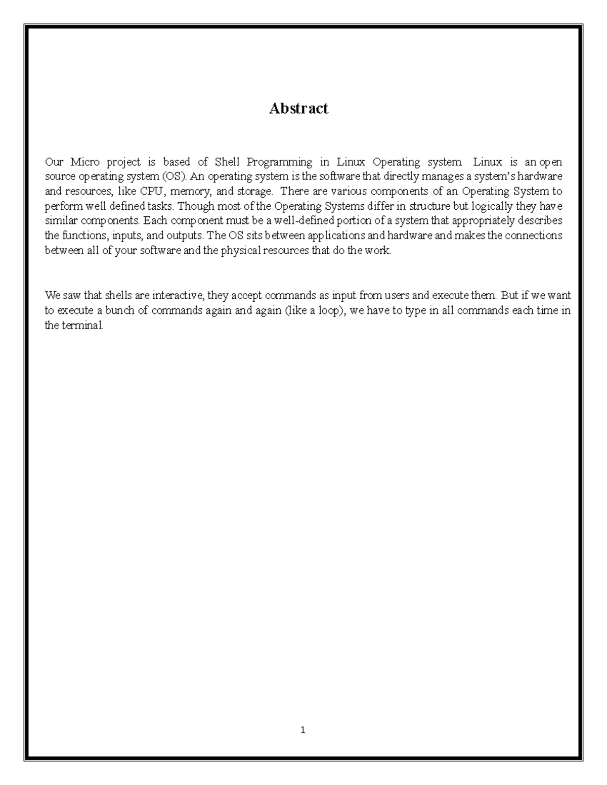 OSY MP - OSY Micro Project - Abstract Our Micro project is based of ...