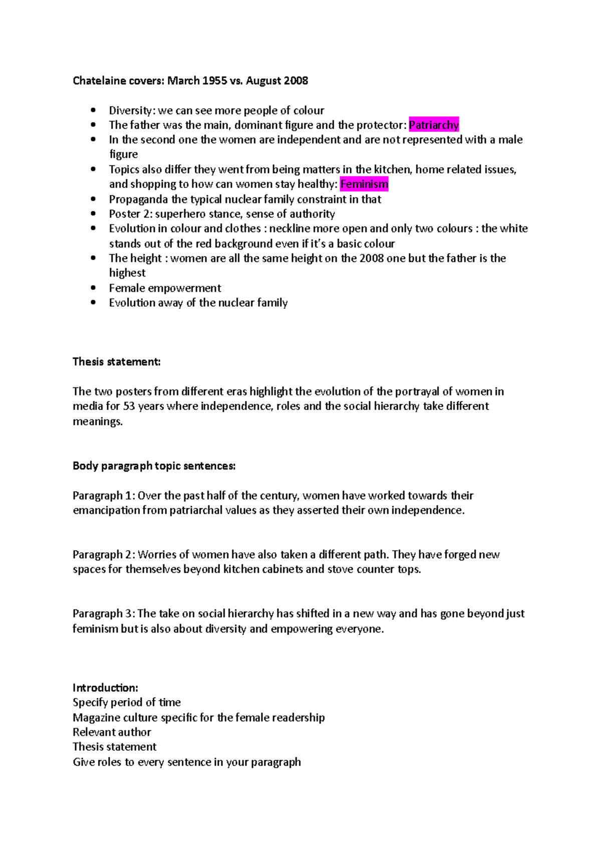 Chatelaine covers engl 213 - Chatelaine covers: March 1955 vs. August 2008 Diversity: we can see ...