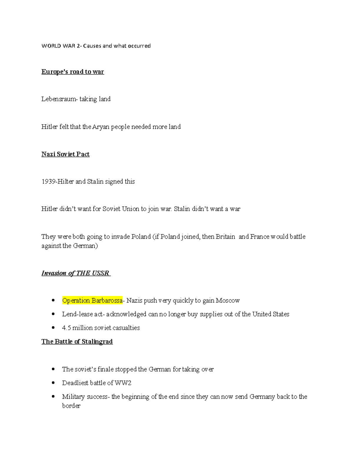 World War 2 Notes - WORLD WAR 2- Causes and what occurred Europe's road ...