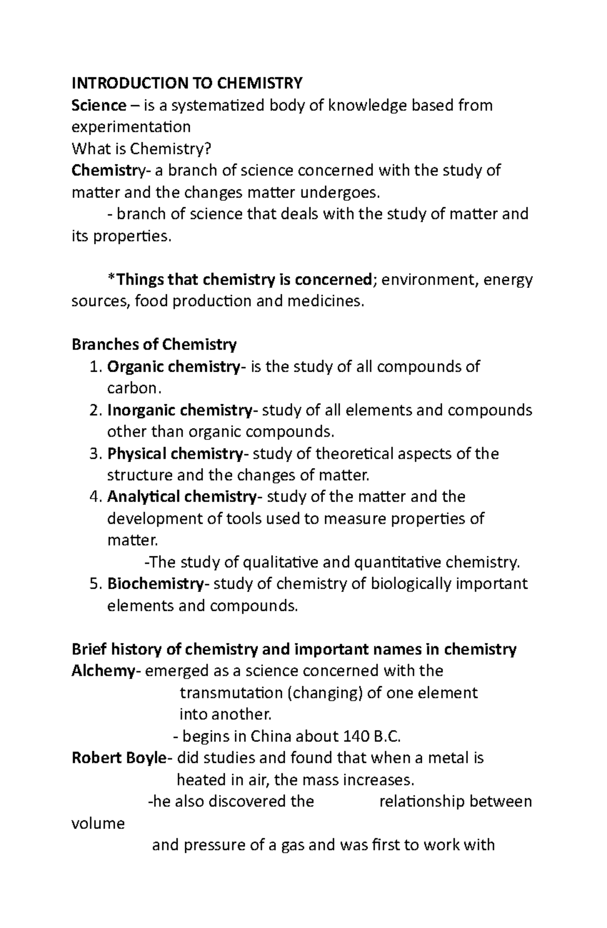 Introduction OF Chemistry (Autosaved) - INTRODUCTION TO CHEMISTRY ...