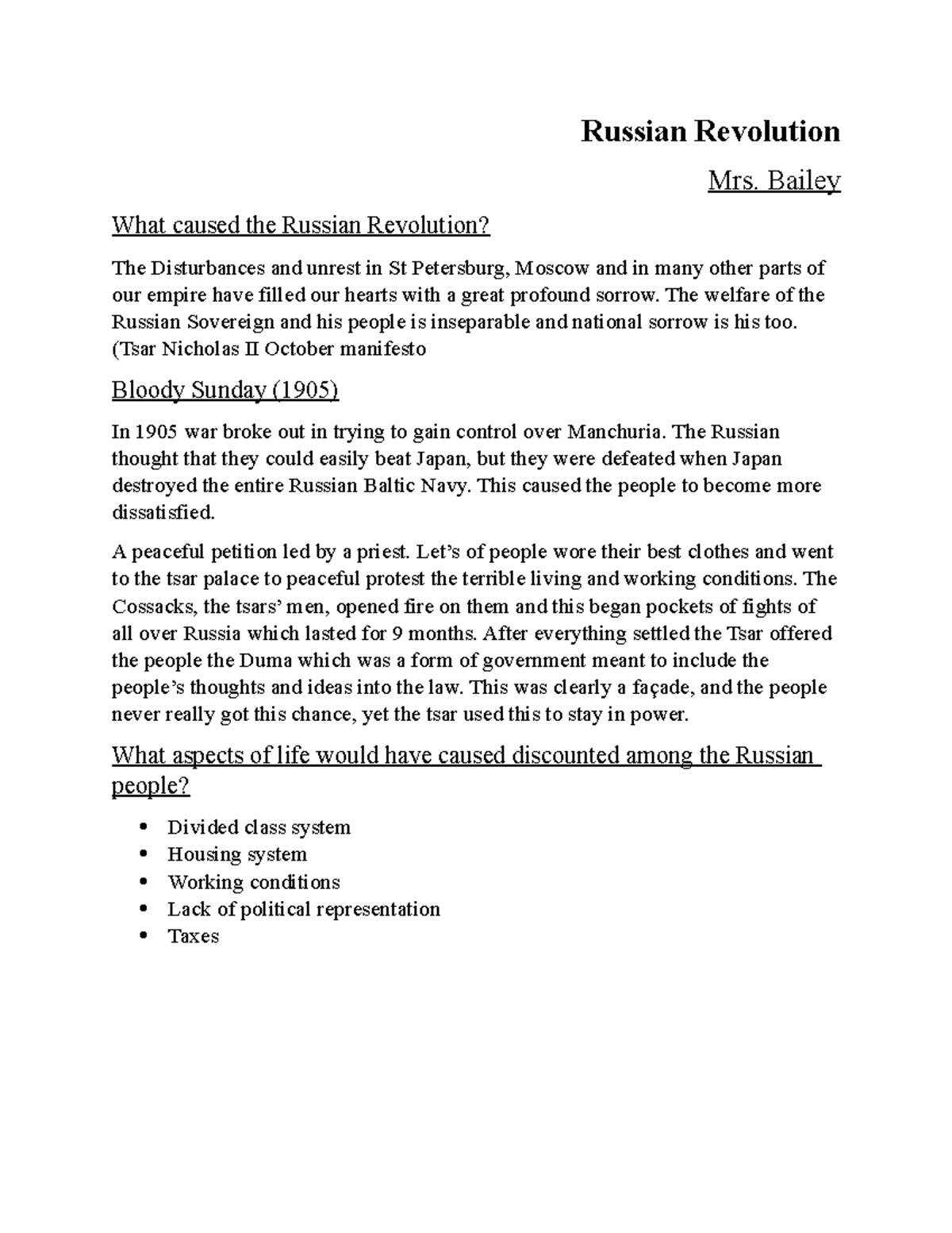 February Revolution - Notes - Russian Revolution Mrs. Bailey What ...