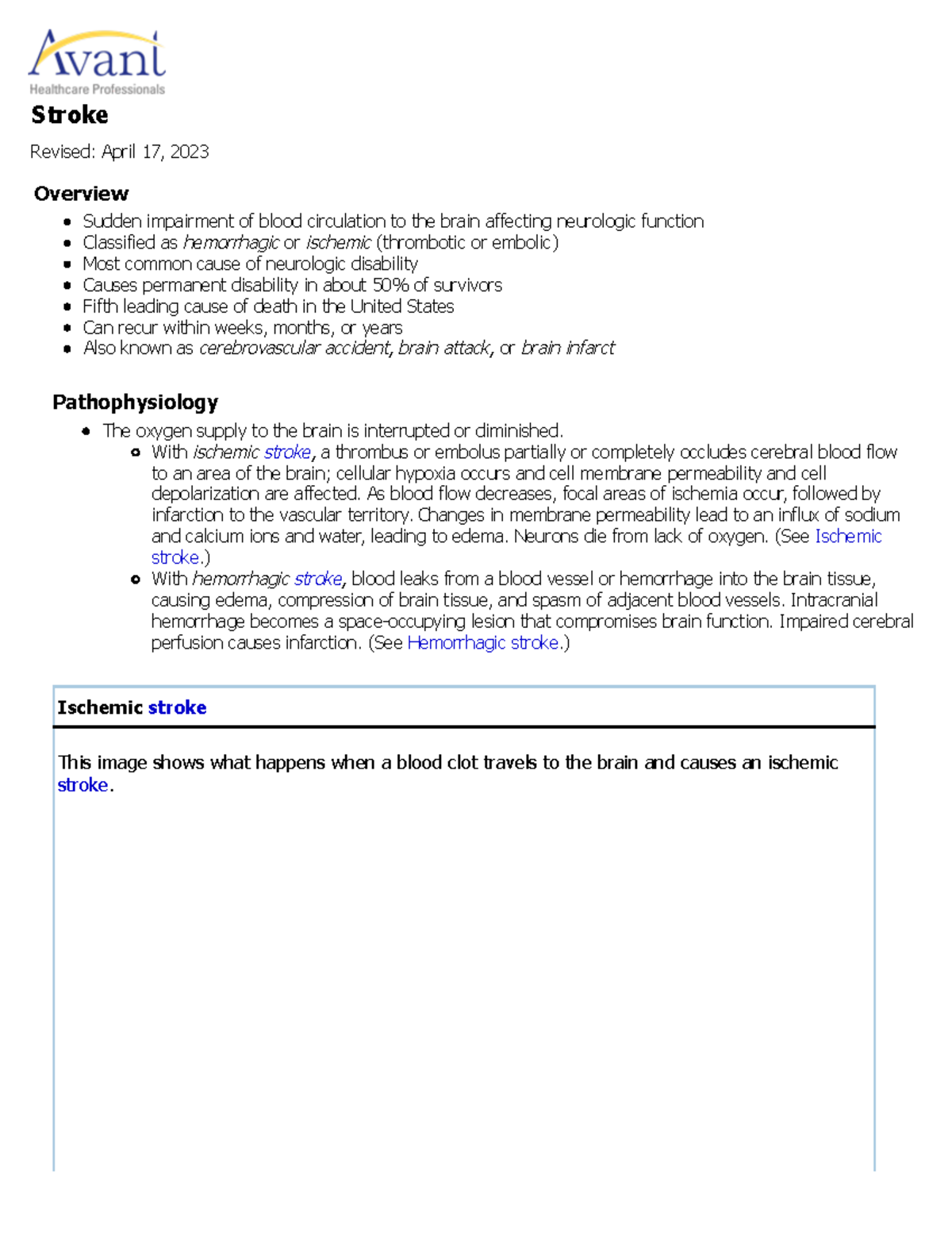 Cvd Notes Stroke Revised April 17 2023 Overview Sudden Impairment