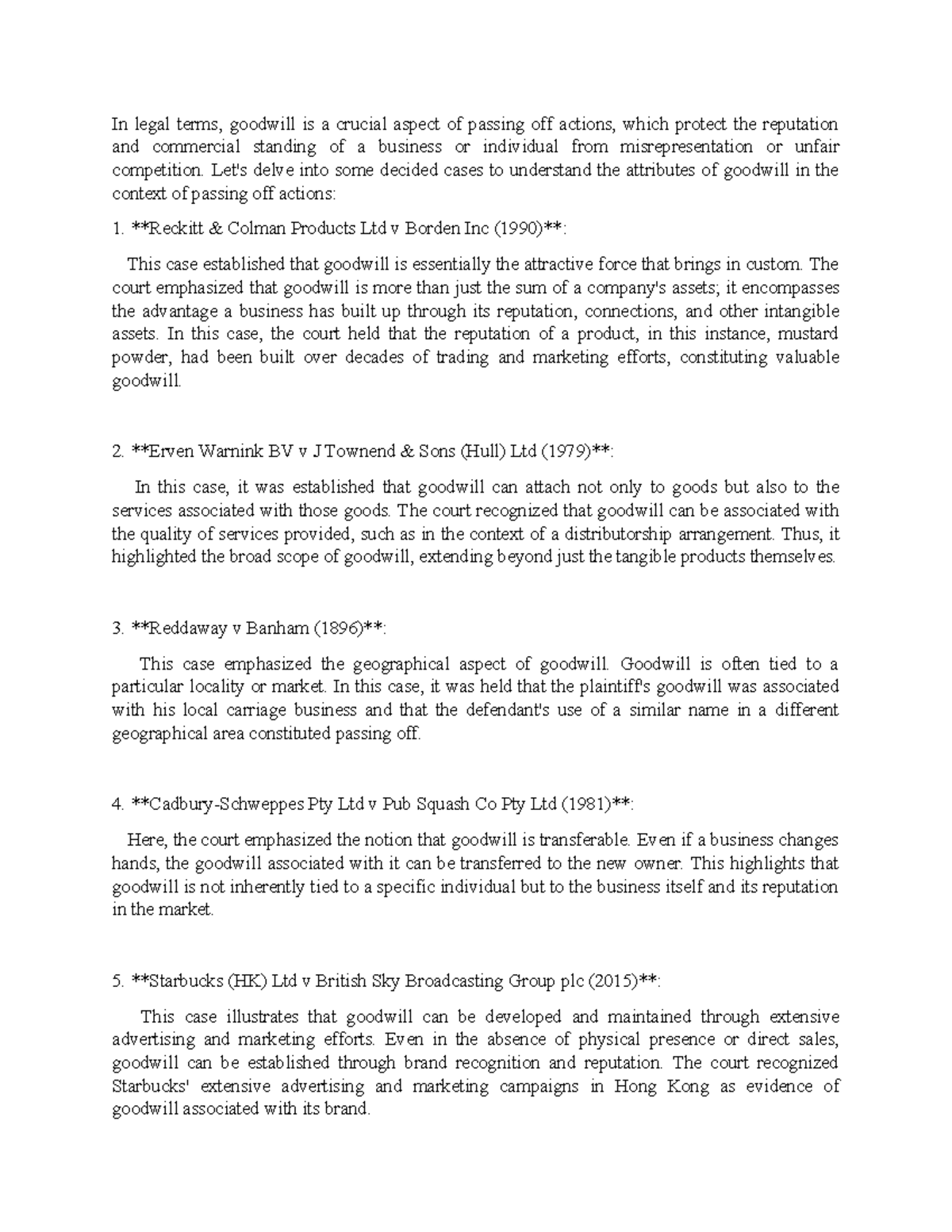 Me ip - intellectual property - In legal terms, goodwill is a crucial ...