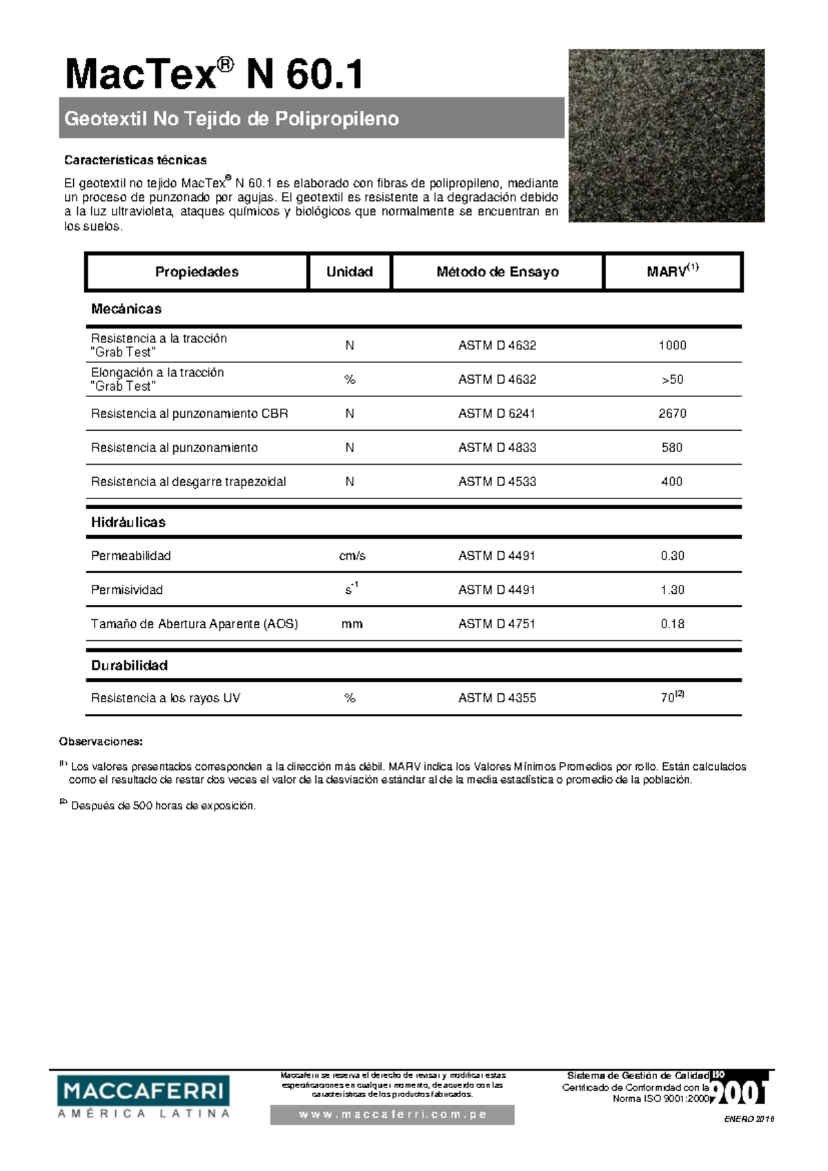 Hoja Técnica Geotextil no Tejido Mac Tex 60 - MacTex ® N 60. Geotextil No Tejido de ...