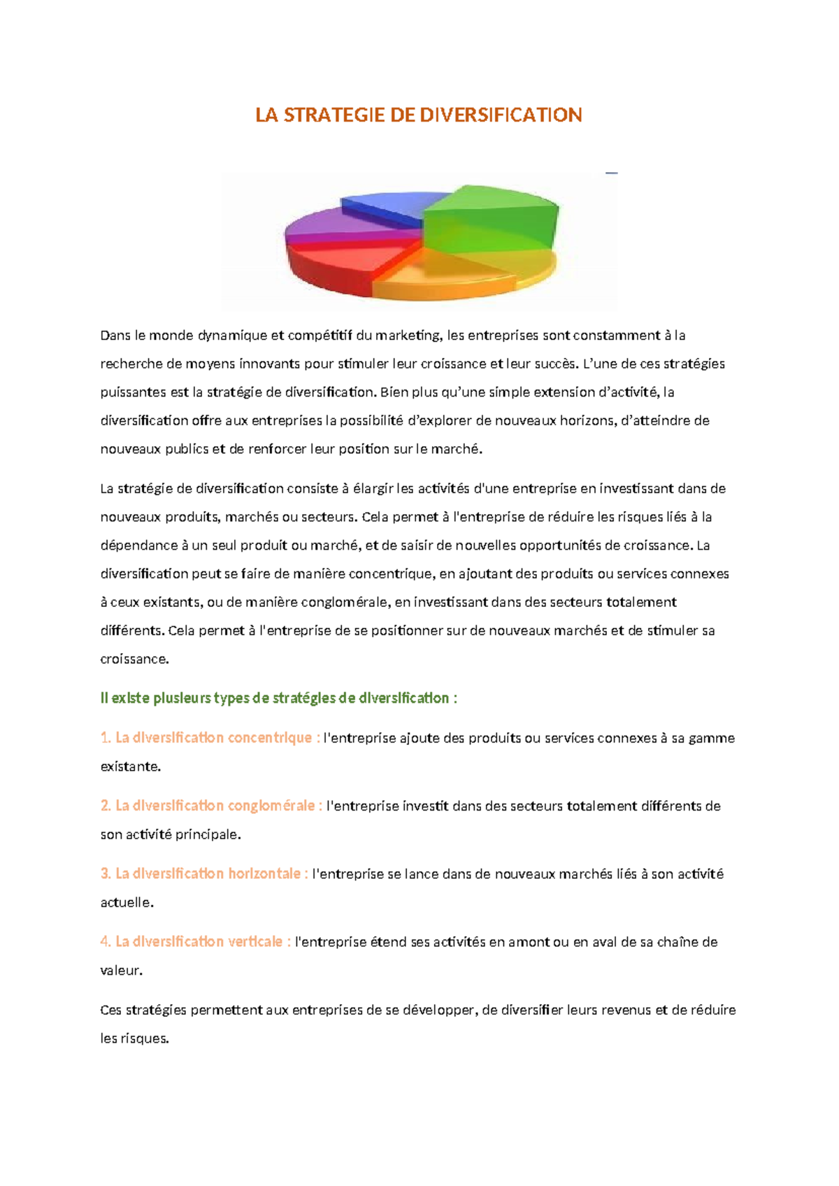 LA Strategie DE Diversification - LA STRATEGIE DE DIVERSIFICATION Dans ...