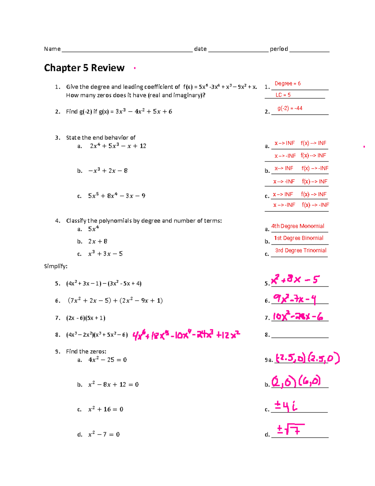 Ch 5 Review KEY-2024 - This is a answer key about Math - Name - Studocu