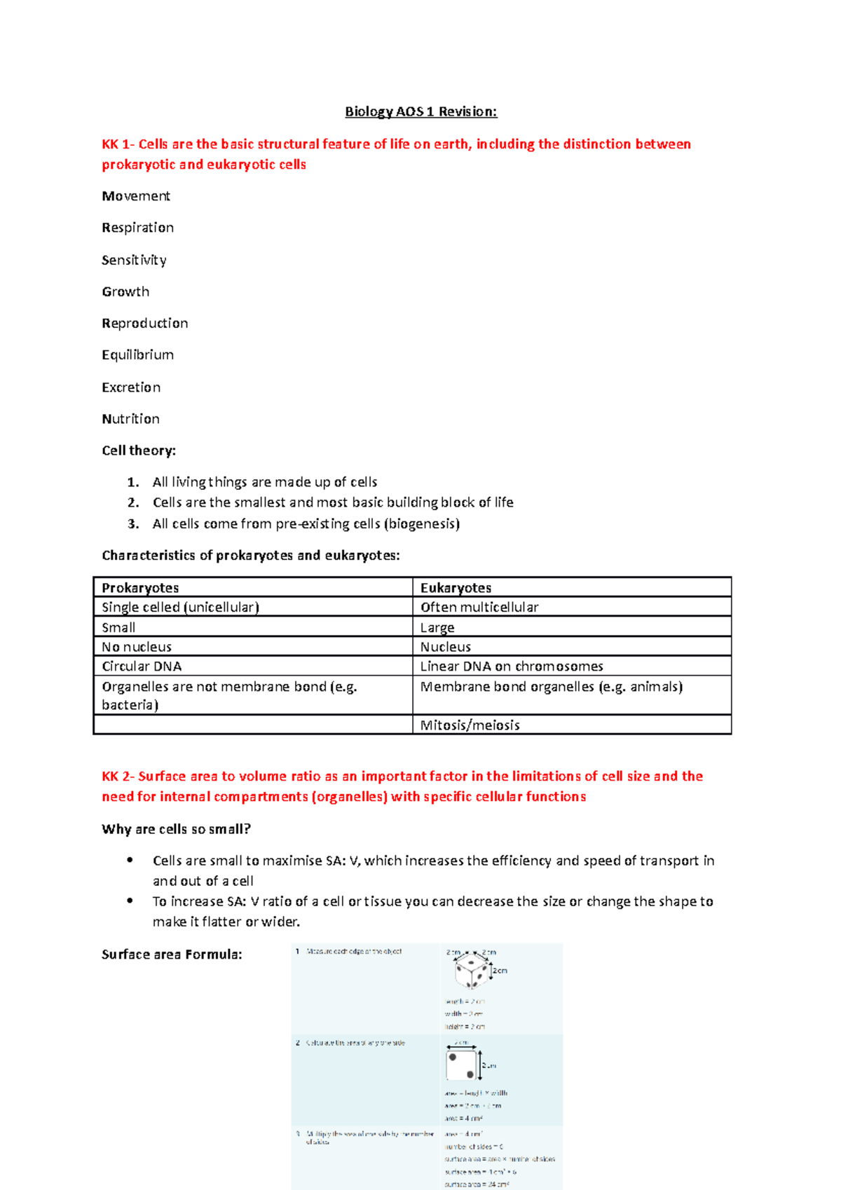 Biology AOS 1 Revision - Biology AOS 1 Revision: KK 1- Cells are the ...