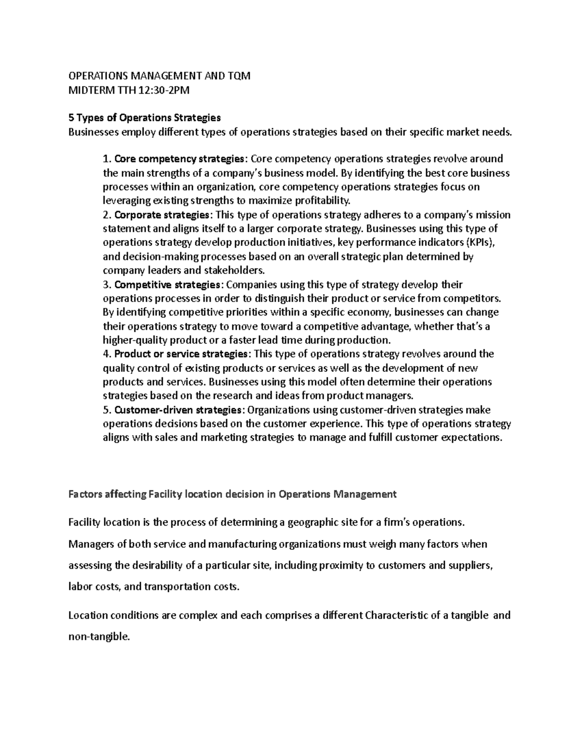 Ommid - Notes - OPERATIONS MANAGEMENT AND TQM MIDTERM TTH 12:30-2PM 5 ...