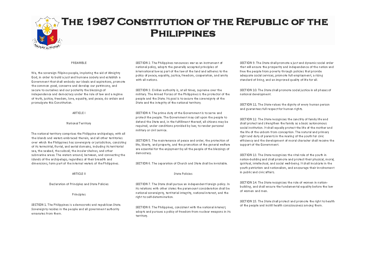1987PHConstiution1987 PHIL CONSTI - Philippines PREAMBLE We, the ...