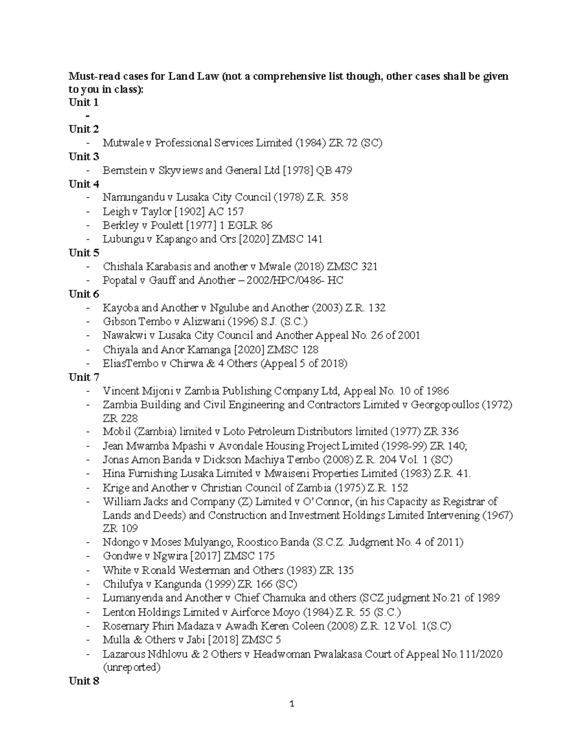 Relevant cases statutes - Must-read cases for Land Law (not a ...