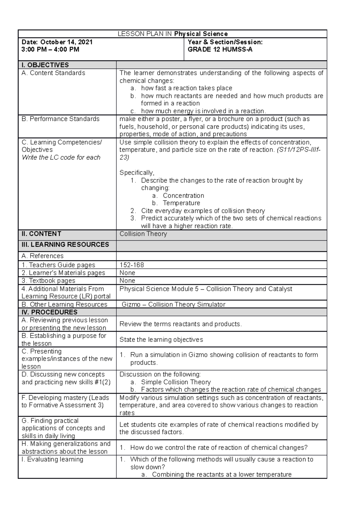 Sample Lesson Plan Joshua Bautista - 10142021 - LESSON PLAN IN Physical ...