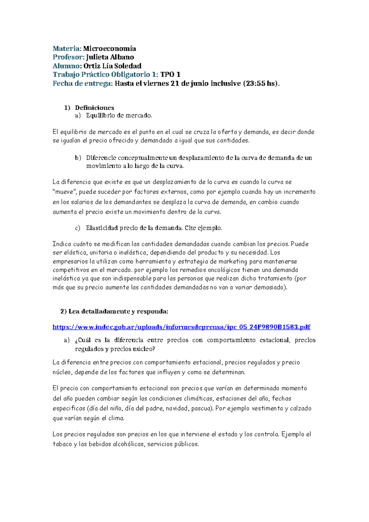 Tp1-micro - primer trabajo practico de microeconomia resuelto - Materia: Microeconomía Profesor ...