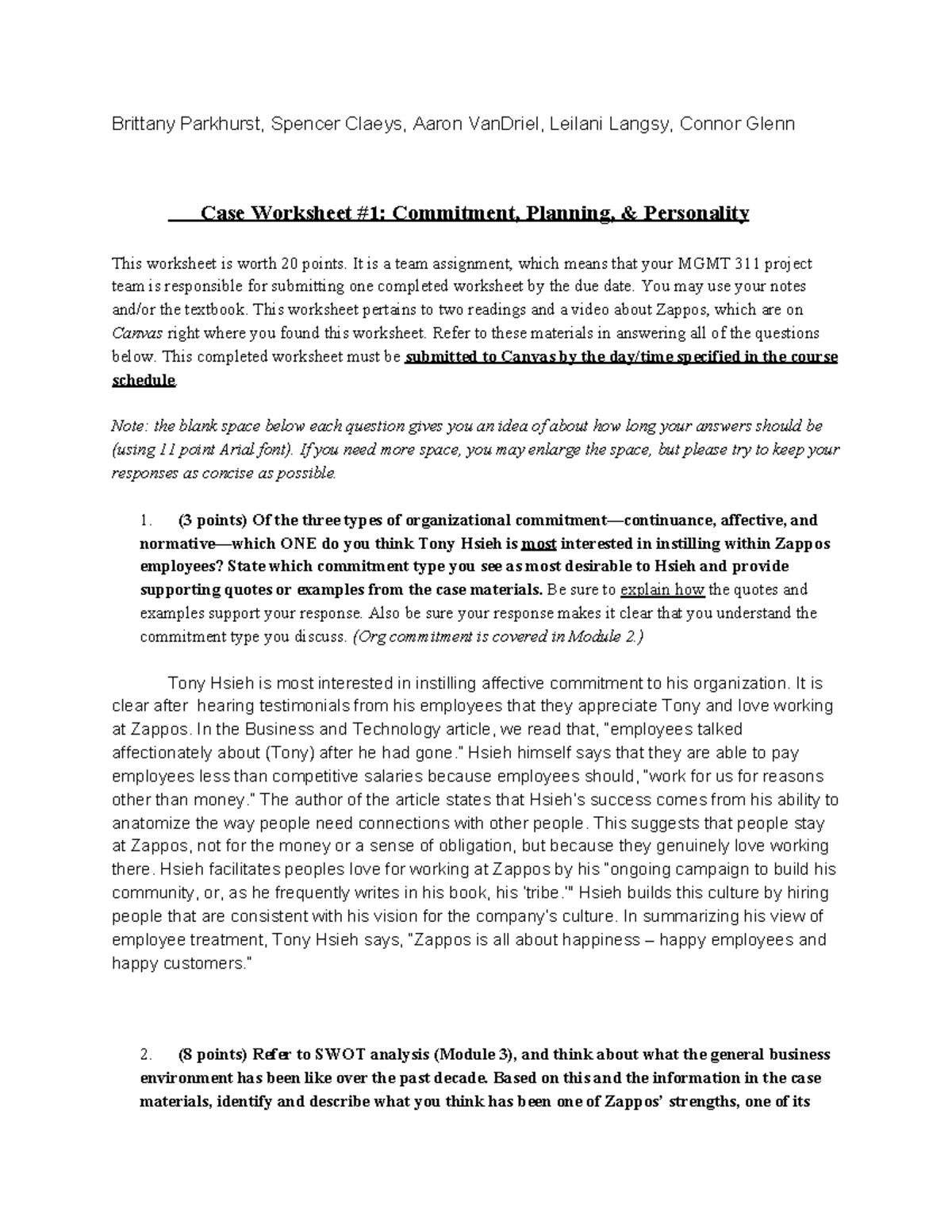 Case #1 - completed first case. - Brittany Parkhurst, Spencer Claeys ...