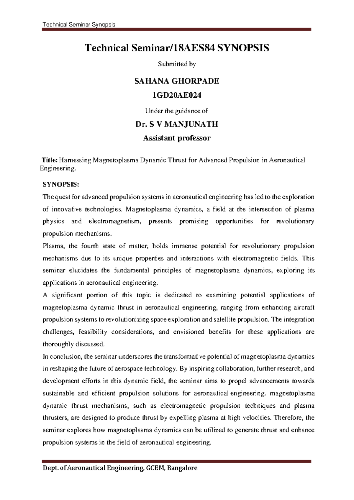 Technical Seminar Synopsis Sahana - Technical Seminar Synopsis ...