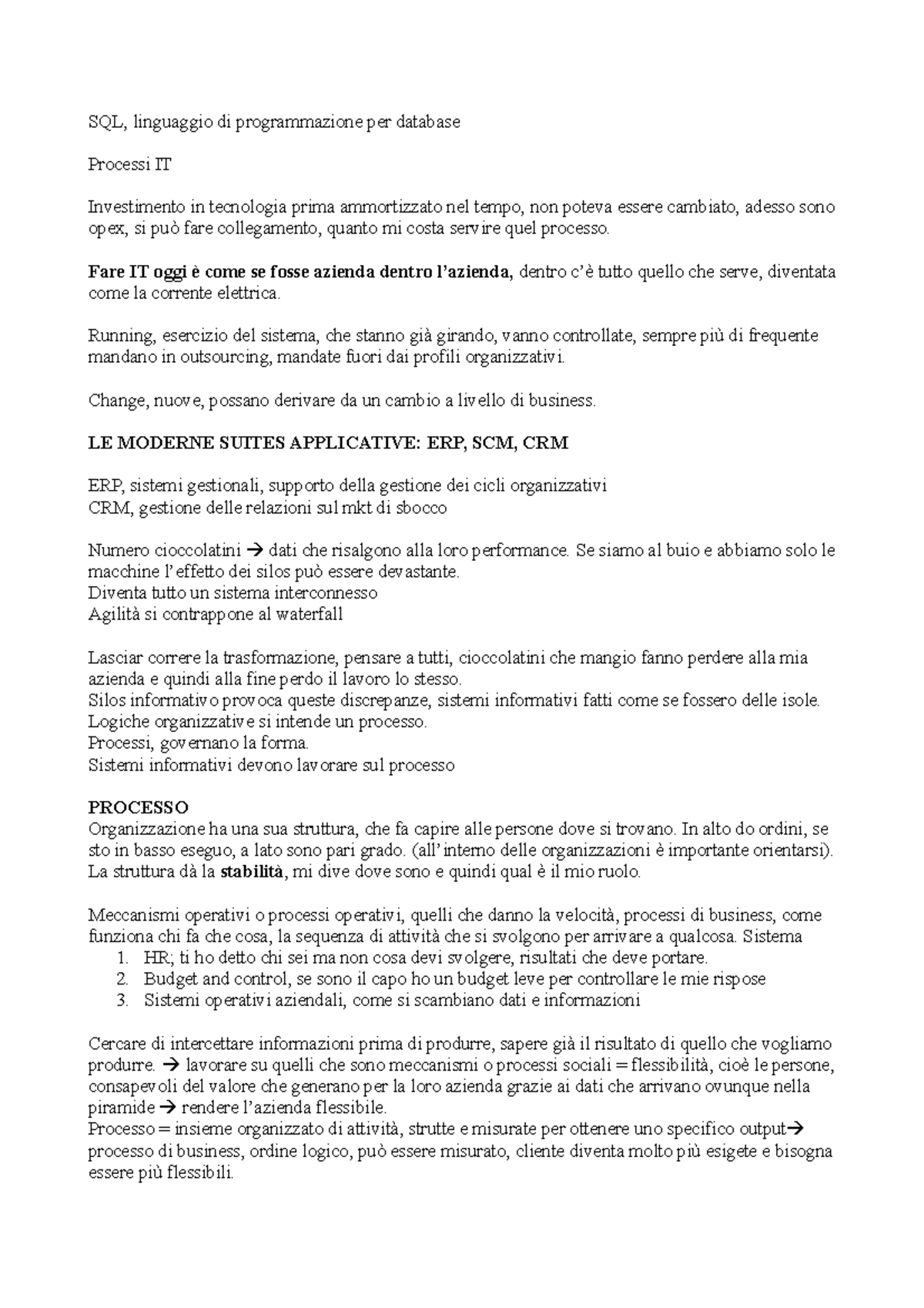 Lezione 11-12 - Appunti delle lezioni 11-12 - SQL, linguaggio di programmazione per database ...