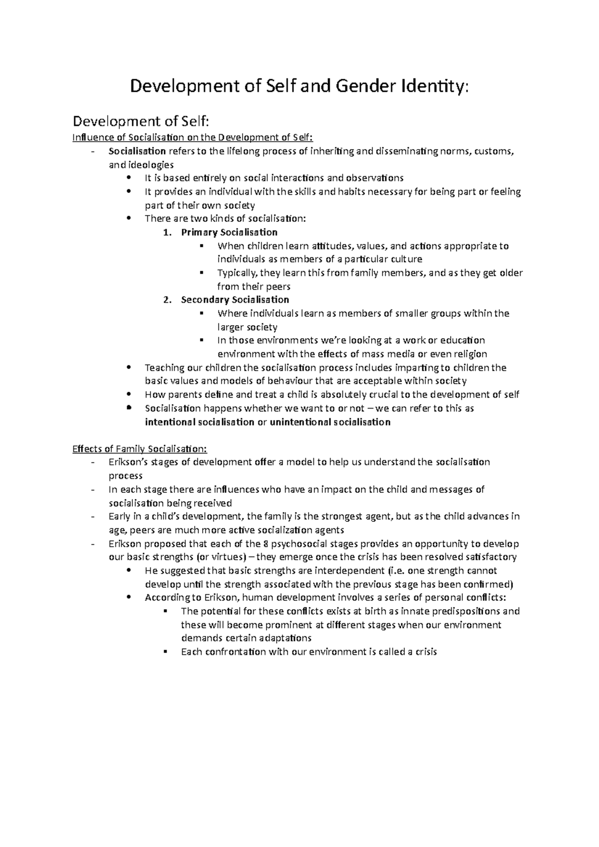 Development of Self and Gender Identity - Development of Self and ...